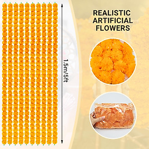CRFNI 10 Pcs - 5 feet Marigold Garland for Diwali Party Indian Weddings Decorations (light orange)