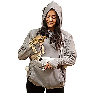 KITTYROO Cat Hoodie, The Original AS SEEN ON TV Kitty Carrying Sweatshirt, with Super Soft Kangaroo Pet Pouch (Large) Grey
