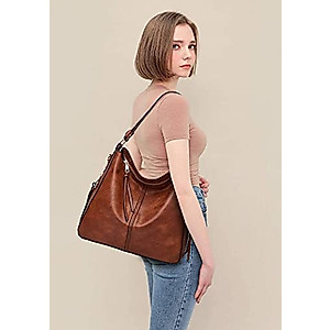 Hobo Bags for Women Vegan Leather Crossbody Bucket Purse Large Top Handle Shouler Purses Handbags Brown