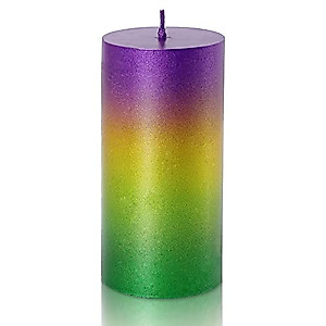 Tuitessine Mardi Gras Pillar Candle 3x6 Inches Unscented Dripless Candle Mardi Gras Party Table Decorations New Orleans Masquerade Party Supplies Metallic Purple Gold Green - 1 Pack
