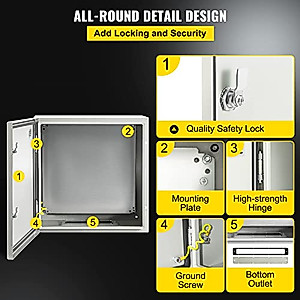 VEVOR NEMA Steel Enclosure, 24 x 24 x 12'' NEMA 4X Steel Electrical Box, IP66 Waterproof & Dustproof, Outdoor/Indoor Electrical Junction Box, with Mounting Plate