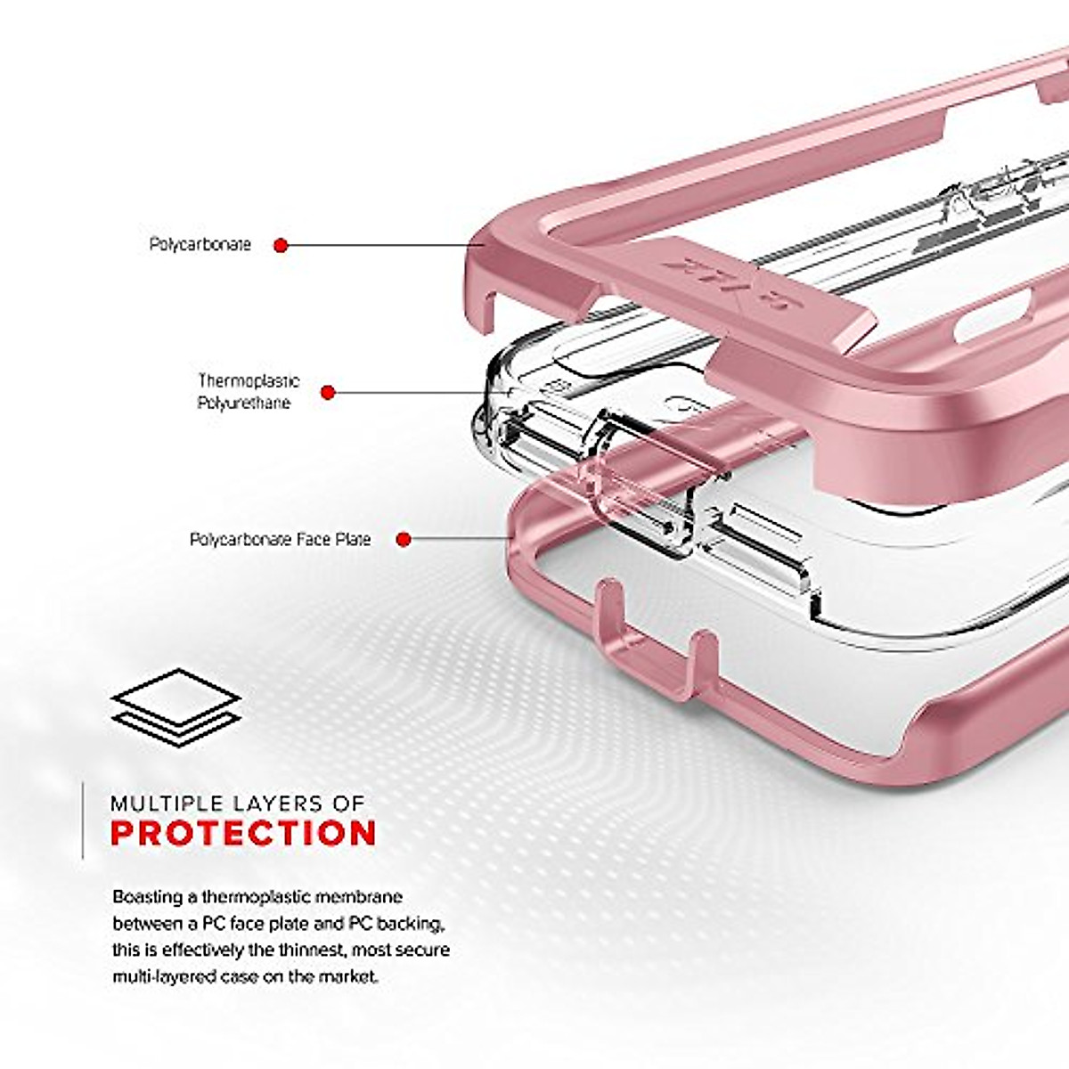 Zizo ION Series for iPhone Xs Max case Military Grade Drop Tested with Tempered Glass Screen Protector (Rose Gold & Clear)