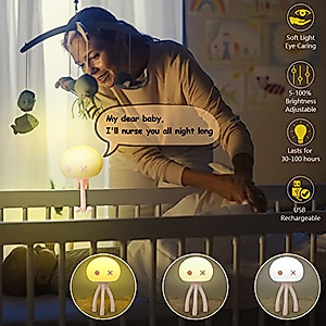 Cute Kids Night Light for Baby Toddler Teens, Dimmable Rechargeable Silicone Bedside Lamp with Flexible Tripod, Kawaii Nursery Night Lights for Breastfeeding, Soft Eye Caring, Tap Control (Pink)