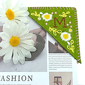 Personalized Corner Bookmark for Women, Embroidery Bookmark with Letter M, Felt Triangle Bookmark, Cute Flower Book Marks for Book Lovers