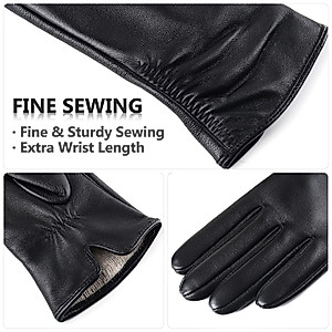 Womens Winter Leather Touchscreen Texting Warm Driving Lambskin Pure Genuine leather Gloves Black Medium
