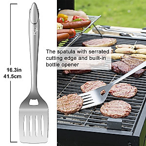 BBQ Accessories Grill Tools Set, 6PC BBQ Tools Set with Spatula, Basting-Brush, Tongs, Fork&Bag - Premium Stainless Steel Grill Accessories - Ideal Grilling Gifts for Men - Heavy Duty Grill Set