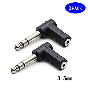 rgzhihuifz 3.5mm 1/8" Stereo Female to 6.35mm 1/4" Male 90° Angle Audio Adapter 2-Pack