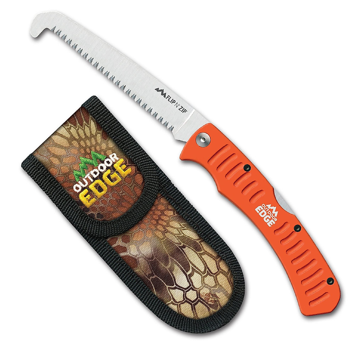 Outdoor Edge 4.5" Flip N' Zip Saw - Lightweight Folding Aluminum Handle Outdoor-Hunting Saw with 65Mn Spring Steel Blade and Triple Ground Saw Teeth for Bone and Wood with Nylon Sheath