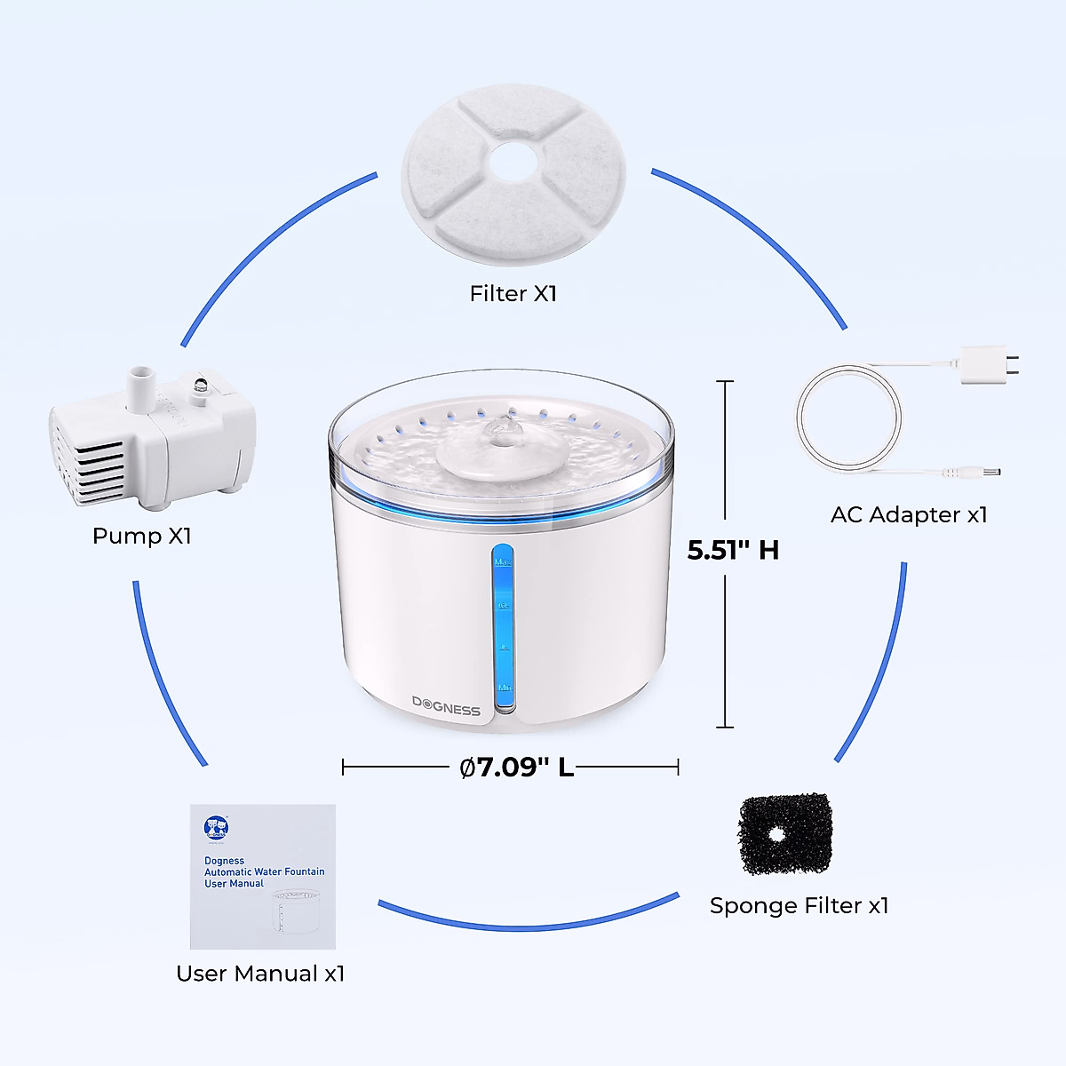 Ultra Quiet Cat Fountain, 25dB Pet Water Dispenser (White, 2.2L)