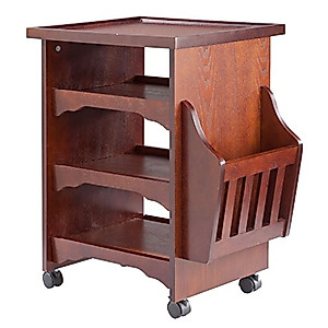 OakRidge Wood Finish Deluxe Rolling Multipurpose Table Accents, 18.5” W x 25.375” H x 18.875” L – Wooden Magazine/Book Rack Attachment with 3 Shelves and Sturdy Top Platform, Mahogany