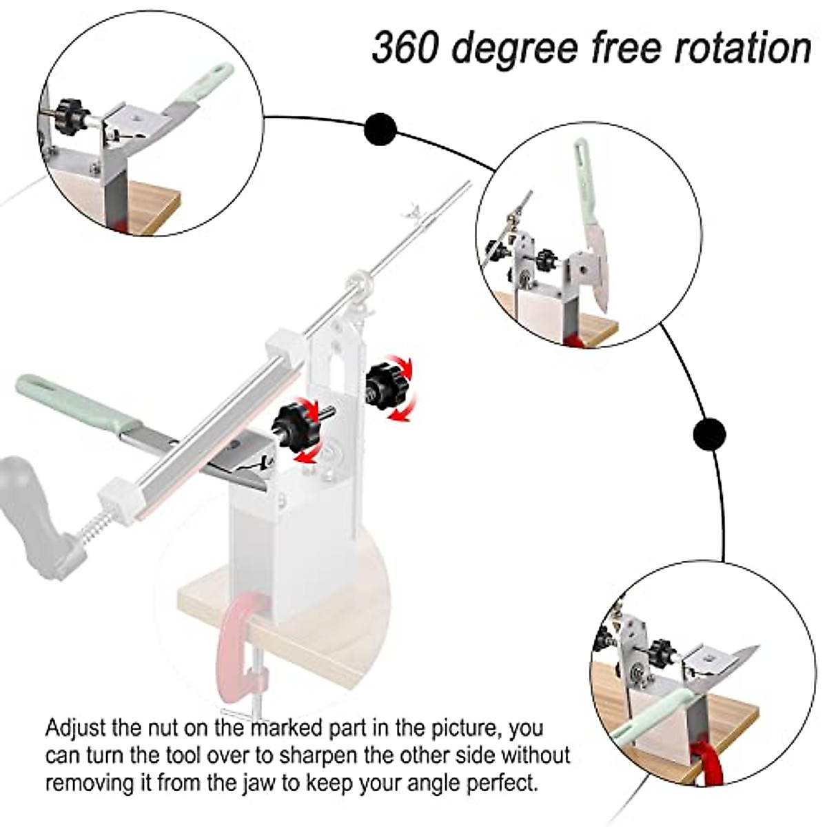 NEGOVORI Knife Sharpener,Professional Stainless Fixed Angle Sharpener,With 6 Plastic Base Whetstones, 360° Flip Rotation Fixed Angle Kitchen Chef Knife Sharpener Knife Sharpening Kit