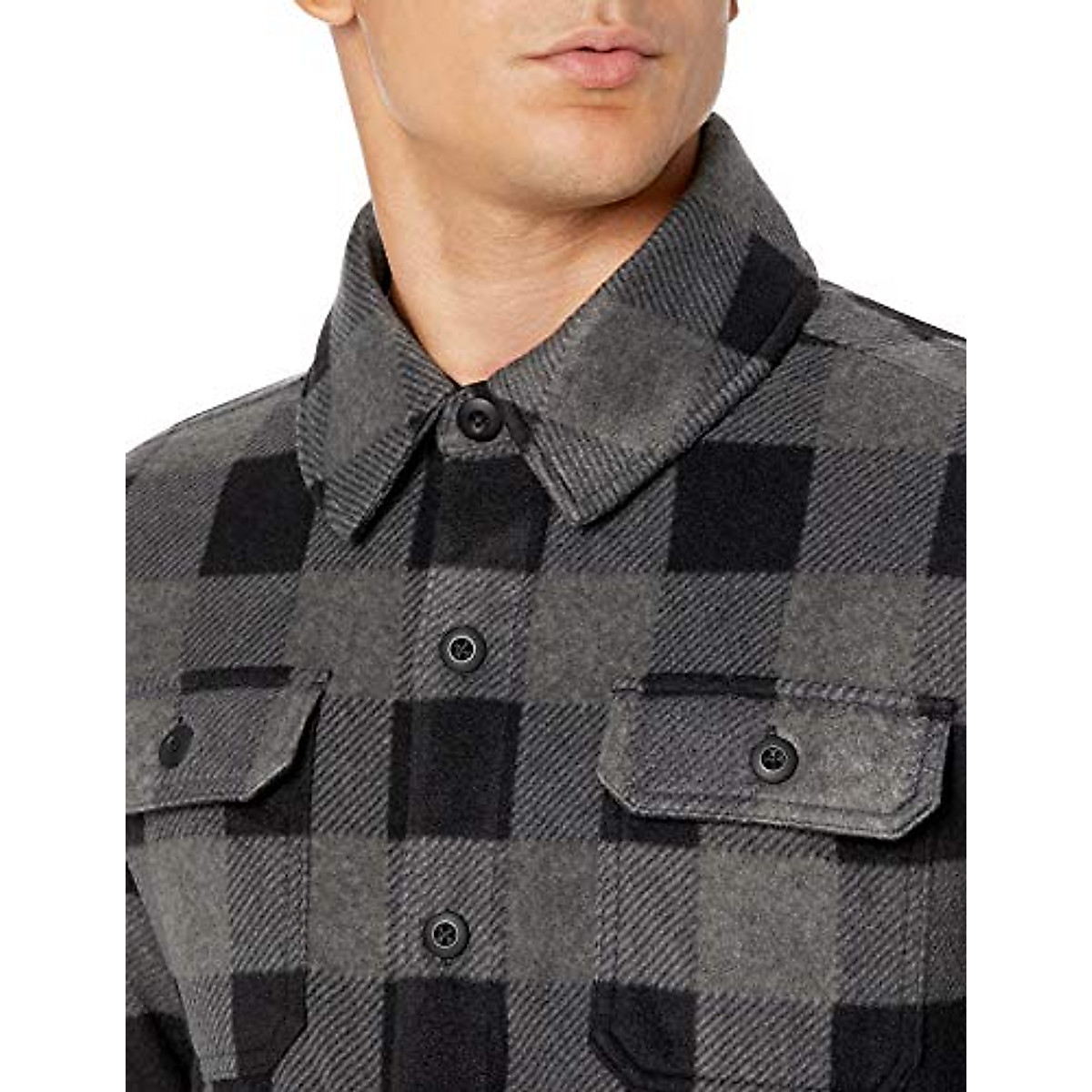 Amazon Essentials Men's Long-Sleeve Polar Fleece Shirt Jacket, Black Charcoal Buffalo Plaid, XX-Large