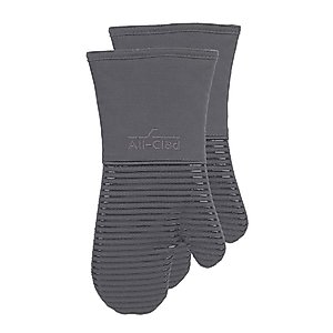 All-Clad Silicone Oven Mitts: Heat Resistant up to 500 Degrees - 100% Cotton & Silicone, 14"x7" Oven Mitt for Kitchen and Barbeque, 2-Pack, Pewter