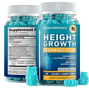 SILVERPEAKS Growth Gummies to Grow Taller - Height Growth Maximizer with Calcium Magnesium Vitamin D3 K2 - Bone Growth Get Taller Supplement - Natural Growth Pills - 60 Calcium Chews for Women & Men