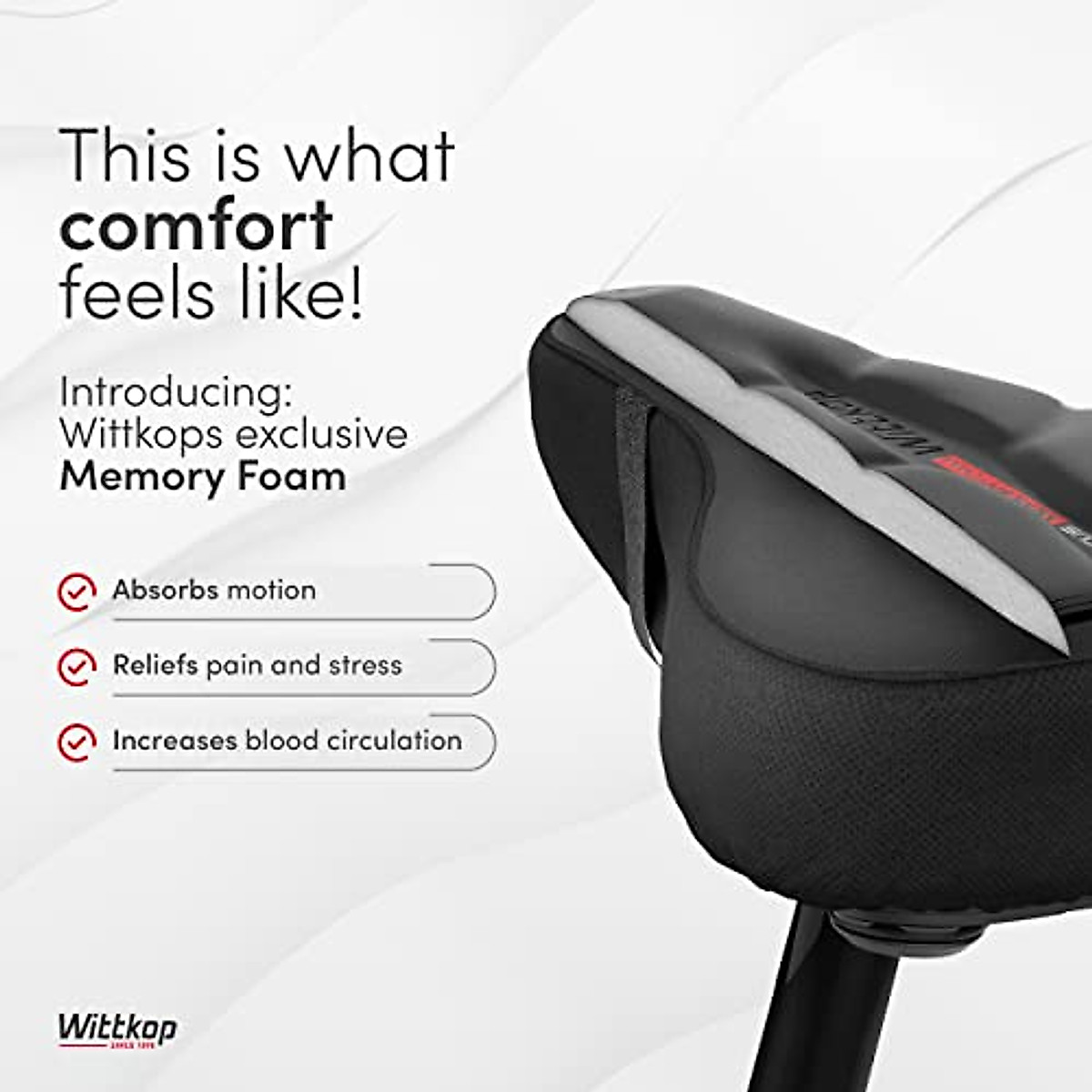 WITTKOP Bike Seat Cushion Made of Comfy Memory Foam I Bike seat Cover for Men & Women with Ergonomic 3-Zone-Concept I Bike Saddle Cover, for peleton seat cushin, Bicycle seat Cushion