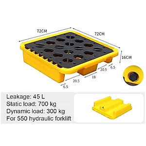 Rygcrud Drum Modular Spill Platform, Industrial Polyethylene Sump Capacity Containment Tray, Spill Pallet for Garage Warehouse Basement(45 L/72X72X16 CM)