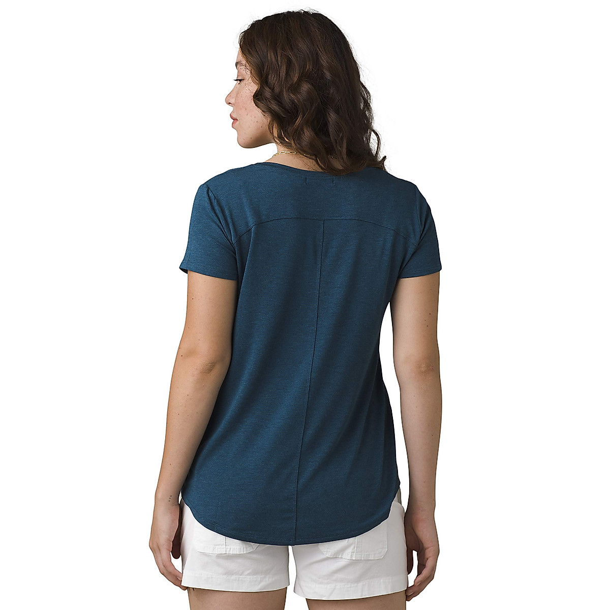prAna Women's Foundation Short Sleeve V-Neck, Atlantic Heather, Medium