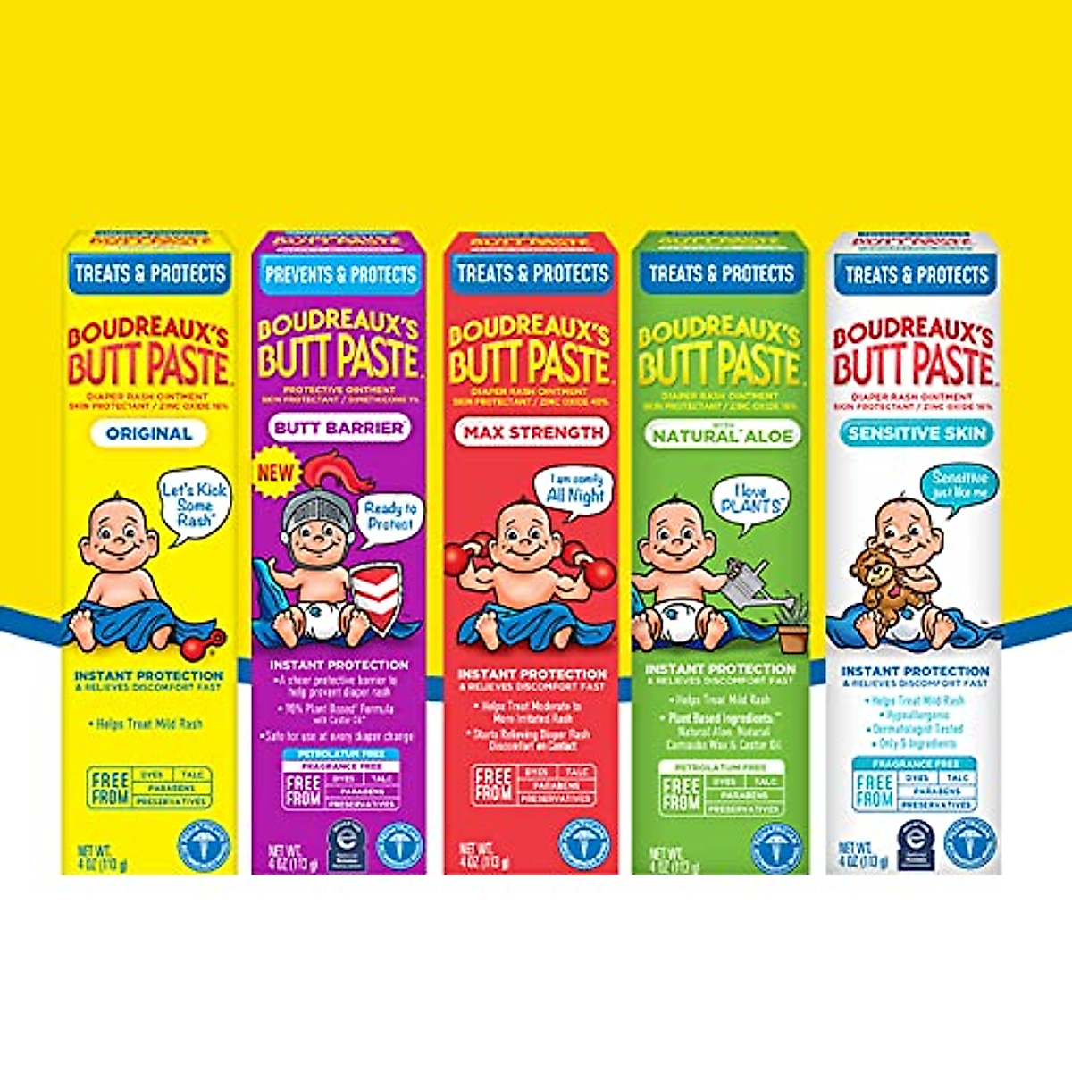 Boudreaux's Butt Paste Diaper Rash Ointment Variety Pack (1-4 oz Maximum Strength, 1-4 oz Natural Aloe)