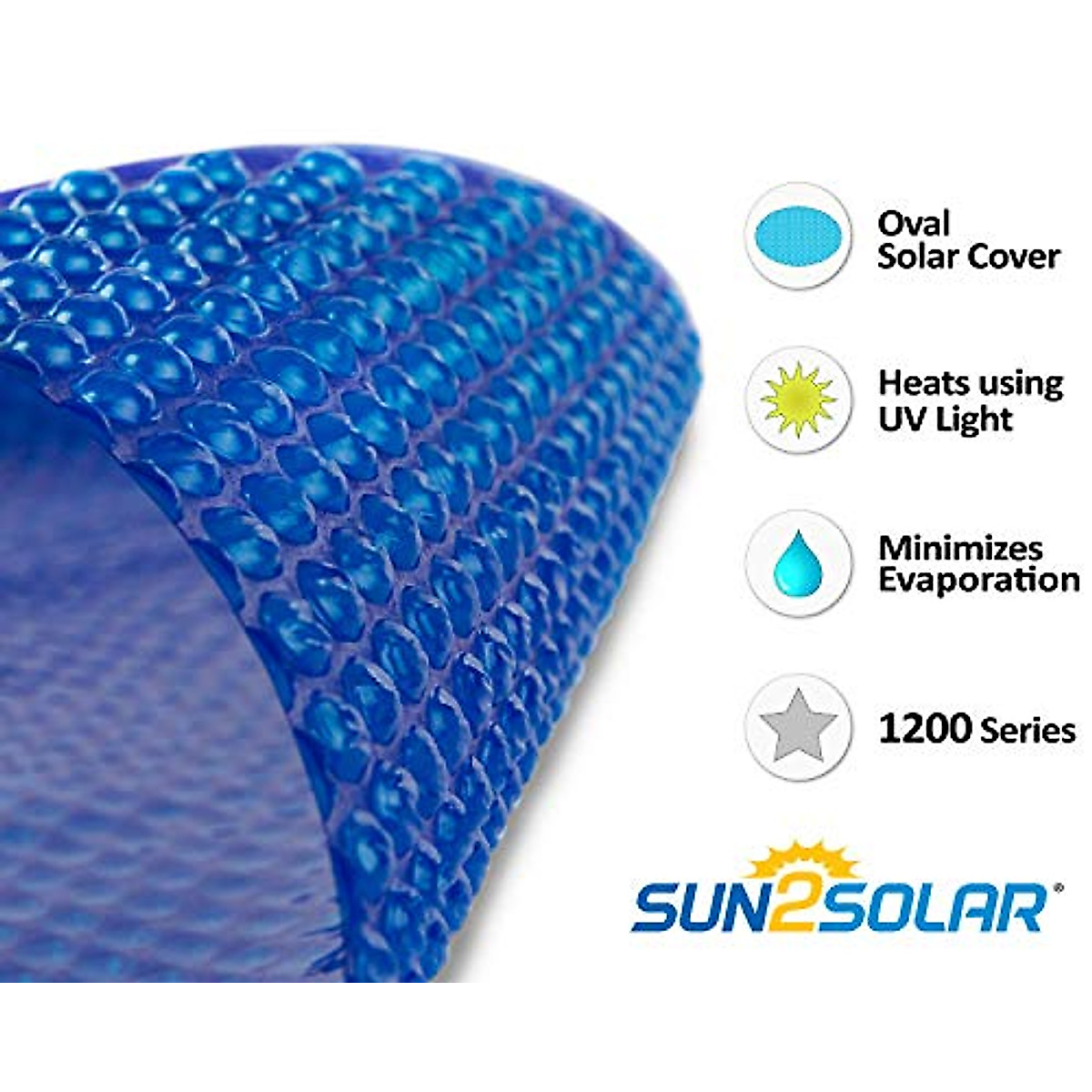 Sun2Solar Blue 15-Foot-by-30-Foot Oval Solar Cover | 1200 Series | Heat Retaining Blanket for In-Ground and Above-Ground Oval Swimming Pools | Use Sun to Heat Pool Water | Bubble-Side Facing Down
