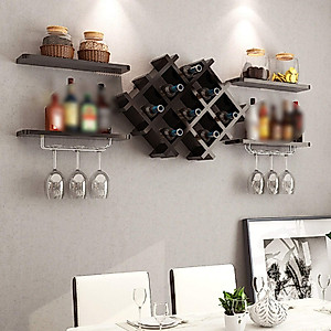TBVECHI Wall Mounted Wine Rack Bottle Glass Holder Storage Shelves Bar Kitchen Shelf White (Type B :Black)