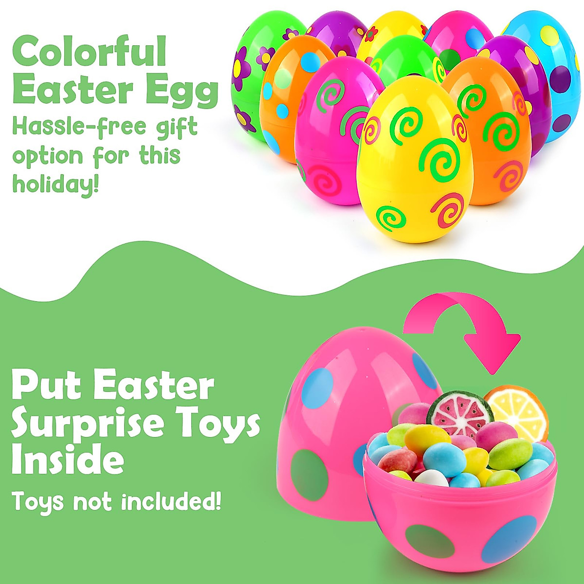 SURCVIO 12 Pcs Jumbo Printed Easter Eggs, 6 Inches Giant Plastic Eggs Fillable for Easter Themed Hunt Basket Stuffers Fillers, Filling Treats Party Favor Hunt Game Classroom Prize Supplies