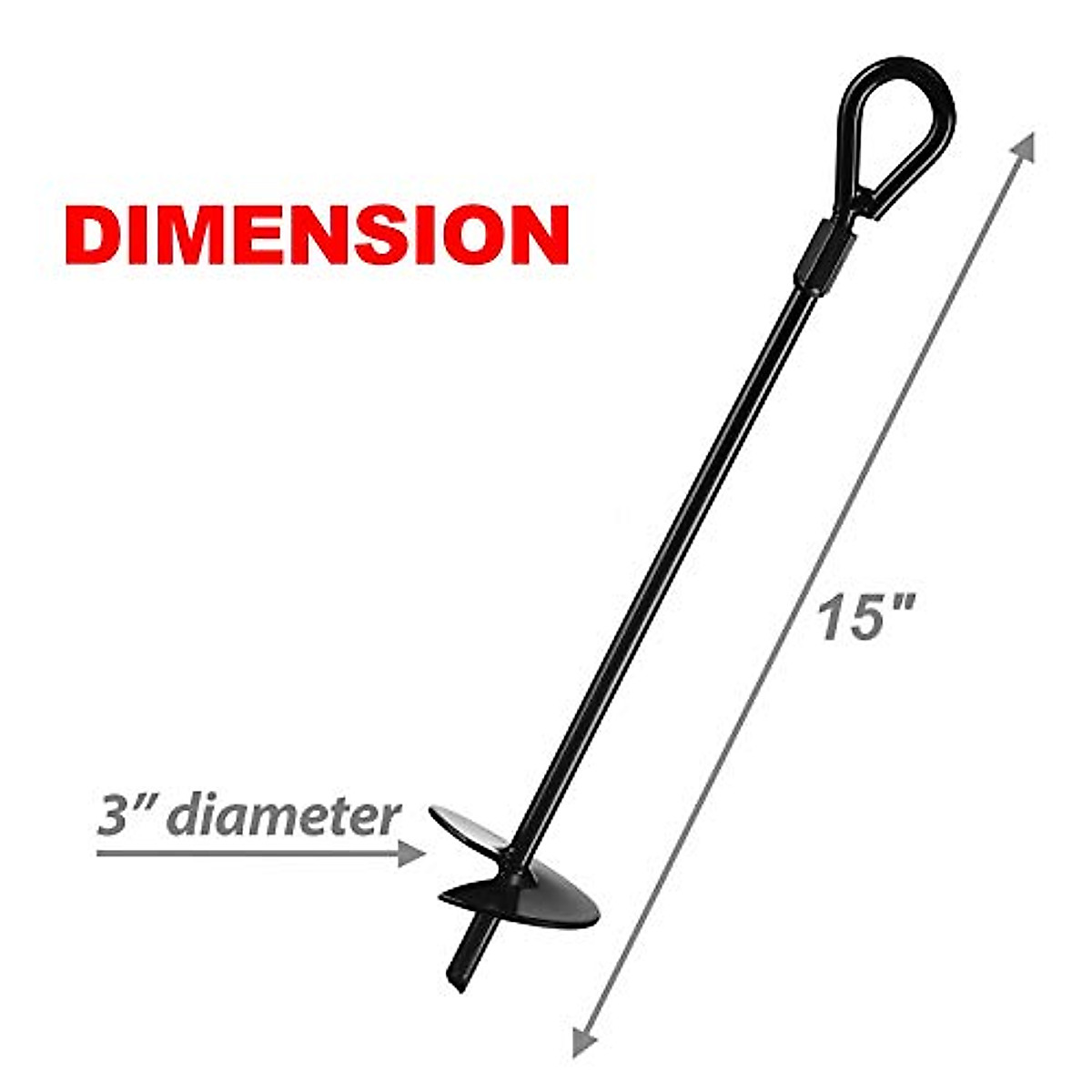 VASGOR 15” Ground Anchors (8pcs) Easy to Use with Drill, 3" Helix Diameter, Heavy Duty Anchor Hook for Camping Tent, Canopies, Car Ports, Sheds, Swing Sets, Securing Animals – Black Powder Coated (8)