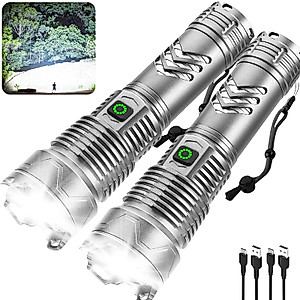FUROLD Rechargeable LED Flashlights High Lumens 2 Pack 990,000 Super Bright Powerful Flash Light,5 Modes, IPX6 Waterproof,Handheld Tactical Flashlights for Emergency Camping Hiking