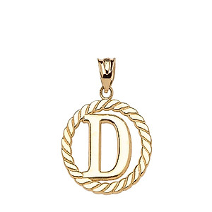 High Polish 14k Yellow Gold Roped Circle "D" Initial Charm Pendant
