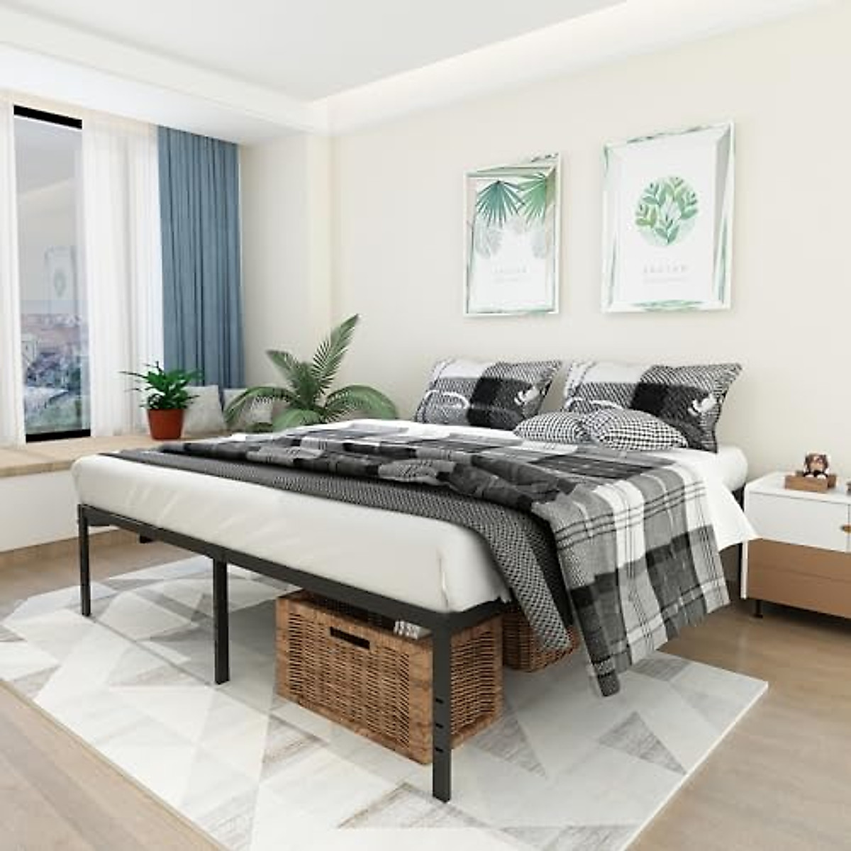 caziwhave King Bed Frame 18 Inch High Max 3500 lbs Heavy Duty Metal Mattress Foundation Platform Sturdy Steel Slat Support King Size No Box Spring Needed Easy to Assembly Noise Free Non Slip