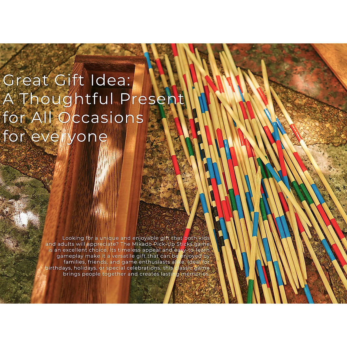 BSIRI Mikado Wooden Pick Up Sticks Classic Kids Board Game for Adults and Teens in Family and Children Board Games for Kids 7 and Brain Teasers of Mathematics Fun Table Games