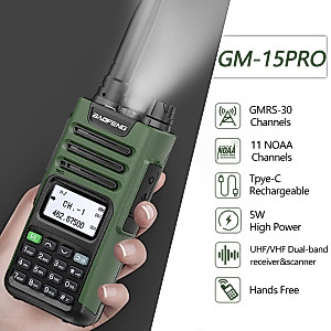 BAOFENG GM-15 PRO GMRS Radio Long Range Walkie Talkies Rechargeable,GMRS Repeater Capable,NOAA Scanning & Receiving Two Way Radio, with Extra Battery Programming Cable Speaker Mic etc Full Kits