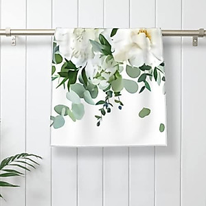 luxteen Silver Sage Green and White Flowers Hand Towels Face Towel Soft Thin Guest Towel Portable Kitchen Tea Towels 16x30 inchs Dish Washcloths Bath Decorations Housewarming Gifts