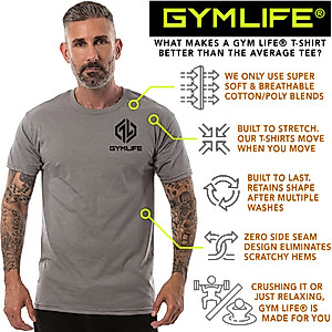 GYM LIFE Men's Power Up Athletic Performance Short Sleeve Workout T-Shirt, Slate (X-Large)