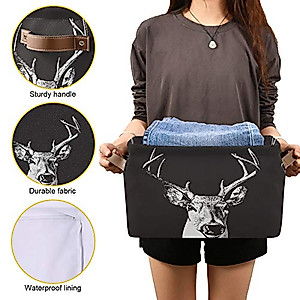 Storage Basket Cube Art Antler Deer Large Collapsible Toys Storage Box Bin Laundry Organizer for Closet Shelf Nursery Kids Bedroom,15x11x9.5 in,1 Pack