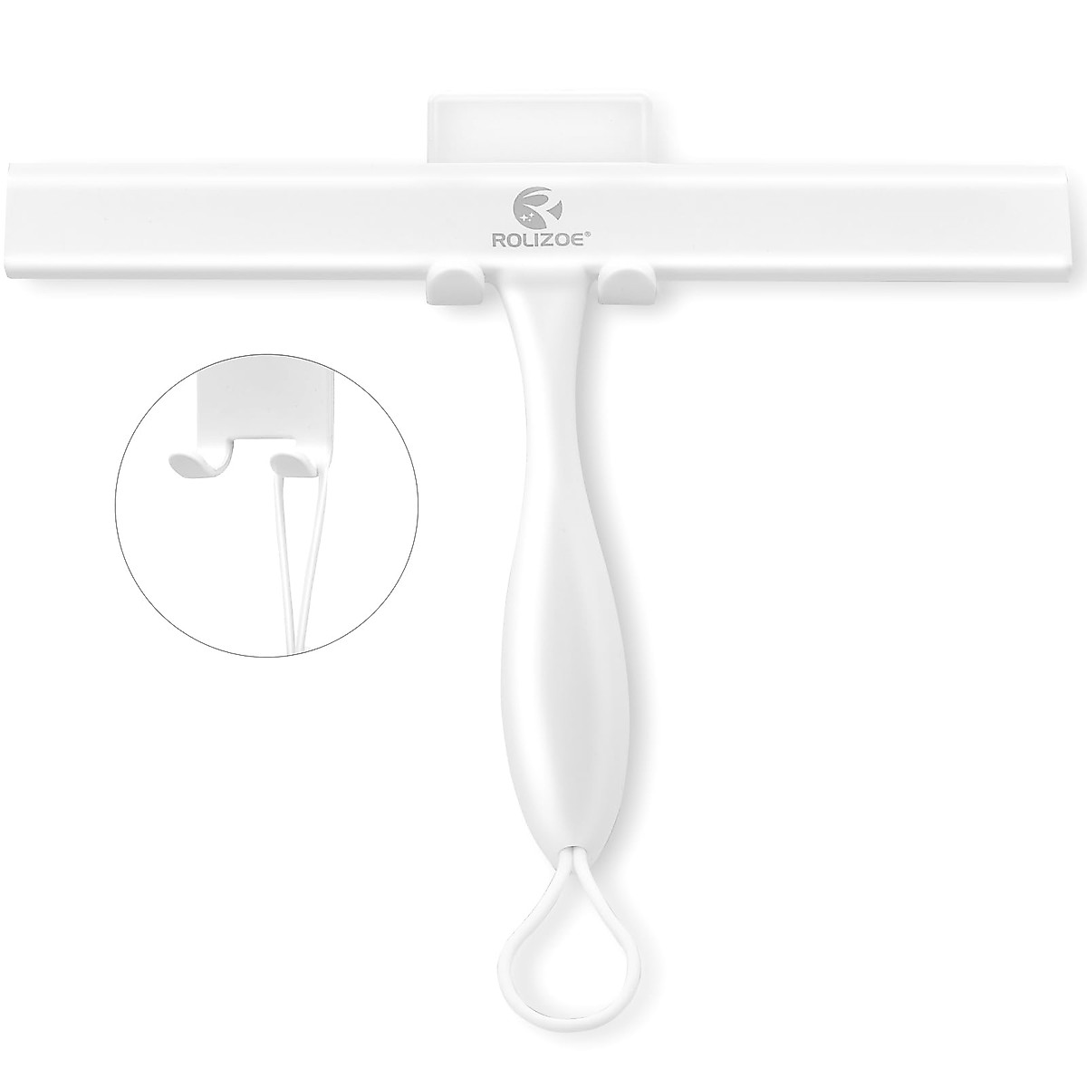 ROLIZOE Shower Squeegee for Glass Doors, 11 Inch Ergonomics Anti-rust Silicone Squeegee with Stainless Steel Frame for Shower Glass Door, Mirrors, Tiles and Windows Cleaning, White