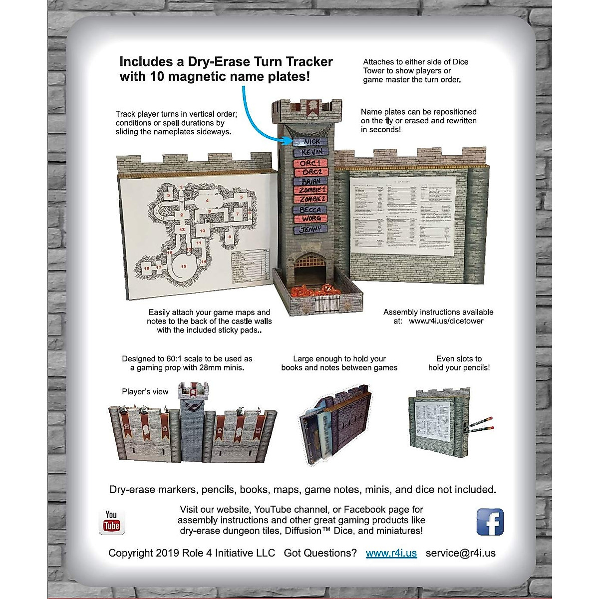 Castle Keep Dice Tower, 2 Castle Wall DM Screens with Magnetic Initiative Turn Tracker