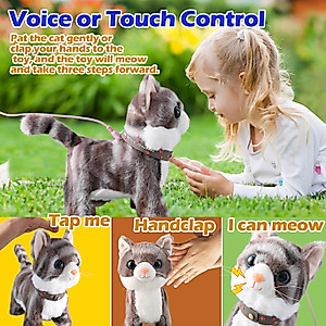 Gray Leash Walking Cat Set Singing That Purrs and Meows Animated Plush Robot Kitten Moving Plush Realistic Stuffed Animal Remote Control Cute Kawai Robotic Kitty Toy for Kid Girl Gift