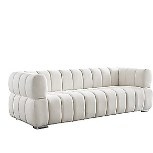Meridian Furniture Gwen Collection Velvet Upholstered Sofa with Deep Biscuit Tufting, Cream