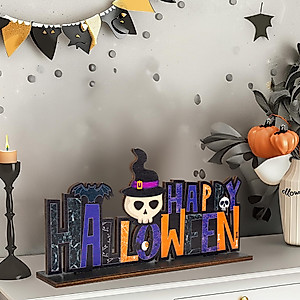 NEROSUN 4 PCS Halloween Table Centerpiece Decorations, Pumpkin Ghost Wood Centerpiece Boo Spooky Signs, Trick or Treat Table Decor for Halloween Table Party Living Room Kitchen Office Bar