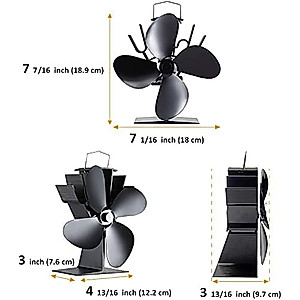 GALAFIRE 4-Blades Heat Powered Wood Stove Fan (for Wood/Log Burner/Fireplace) + Magnetic Stove Thermometer + Canvas Firewood Carrier Bag with Handles
