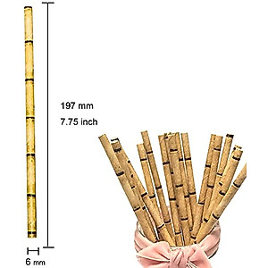 100 Pack Biodegradable Yellow Bamboo Paper Straws, Disposable Tropical Drinking Straws Cake Pop Sticks