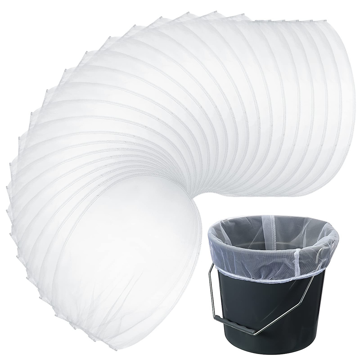 Windyun 60 Pcs Paint Strainer Bags 5 Gallon Fine Mesh Filter Bag Disposable Paint Strainer Bag 5 Gallon Bucket Strainer with Elastic Top Opening Hydroponic Filter Bag for Paint Gardening (White)