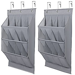Libeder Over the Door Shoe Organizer,24 Pockets Door Shoe Organizer Hanging, Narrow Door Shoe Rack with 6 Hooks, Hanging Shoe Organizer for Dorm Closet Door, Space Saving Shoe Holder Back of Door,Grey