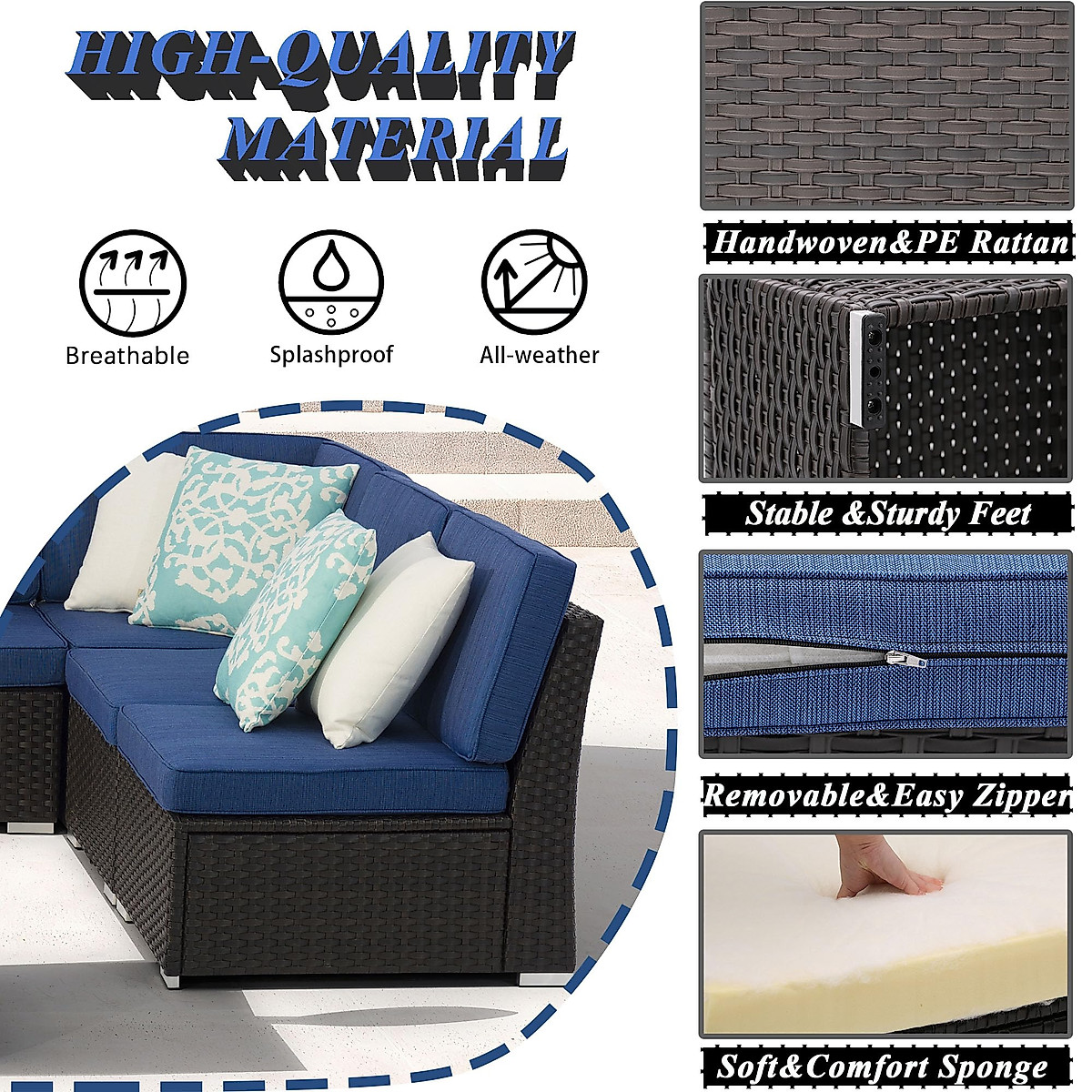 iArtHand 7PCS Patio Sofa Set with Coffee Table Patio Conversation Set Outdoor Sectional Sofa PE Rattan Set Outdoor Furniture Sets All Weather with Thickened Cushion, Manual Weaving