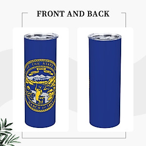 LIICHEES Flag of Nebraska Stainless Steel Vacuum Insulated Tumbler 20oz Coffee Cups Travel Mug Water Cup with Leak-Proof Flip Lid Metal Straw Cleaning Brush