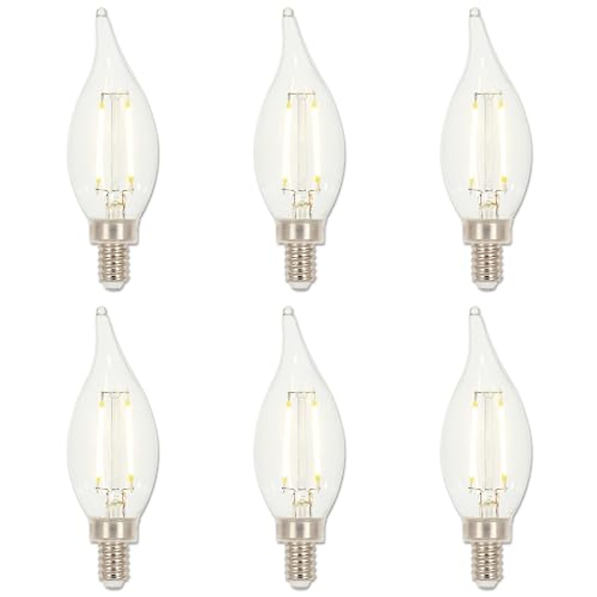 Westinghouse 4517220 3.3 Watt (40 Watt Equivalent) CA11 Dimmable Clear Filament LED Light Bulb, Candelabra Base, 6 Pack
