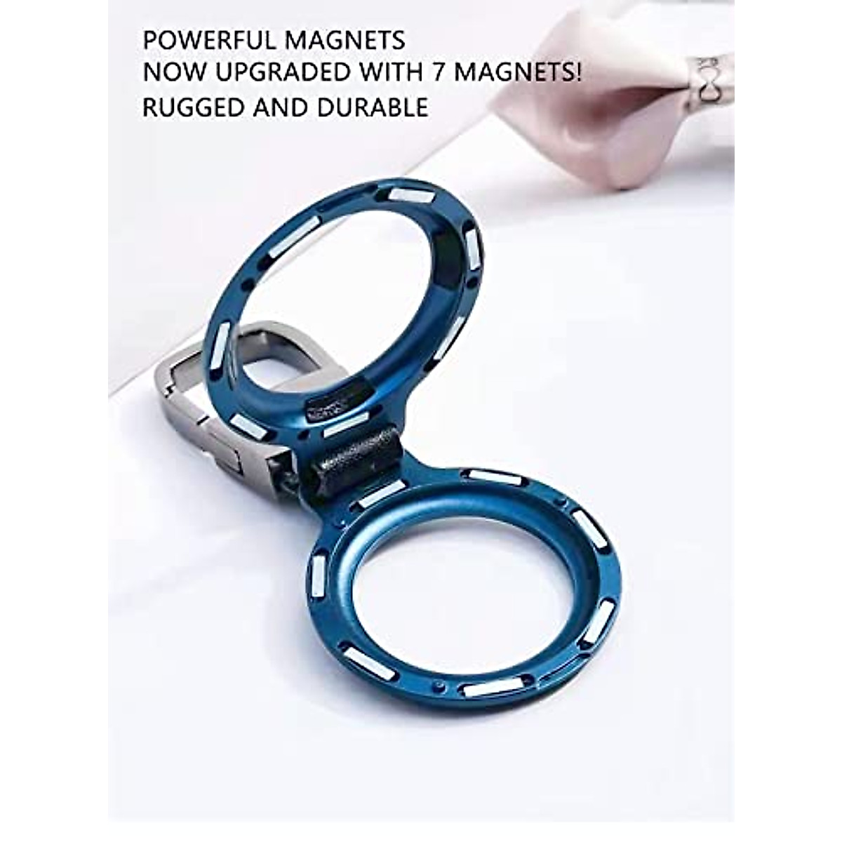 AirTag Case with Carabiner, Secure Holder Protective Cover for Air Tag with Sturdiness Aluminum Alloy Case (2 pack) - Black and Blue