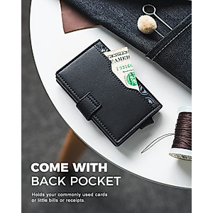 VULKIT Pop up Wallet Credit Card Holder with Leather Slots RFID Blocking Slim Metal Card Case for Men or Women(Black)