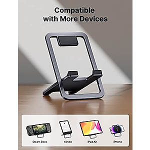 JSAUX Universal Tablet Stand, Portable Foldable Tablet Holder for Desk Compatible with iPad Mini/Air, Samsung Galaxy Tab, Kindle Fire, Steam Deck, Switch, ROG Ally, iPhone and Other Tablets-Gray