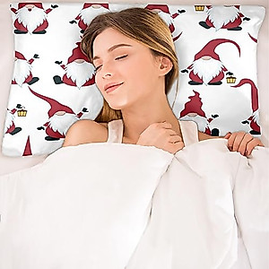 Cute Gnomes Satin Pillowcase for Hair and Skin, Christmas Dwarf Silk Pillowcase with Zipper, Soft Silky Pillow Cover Standard Size (20x26 Inches) Cooling Satin Pillow Cases